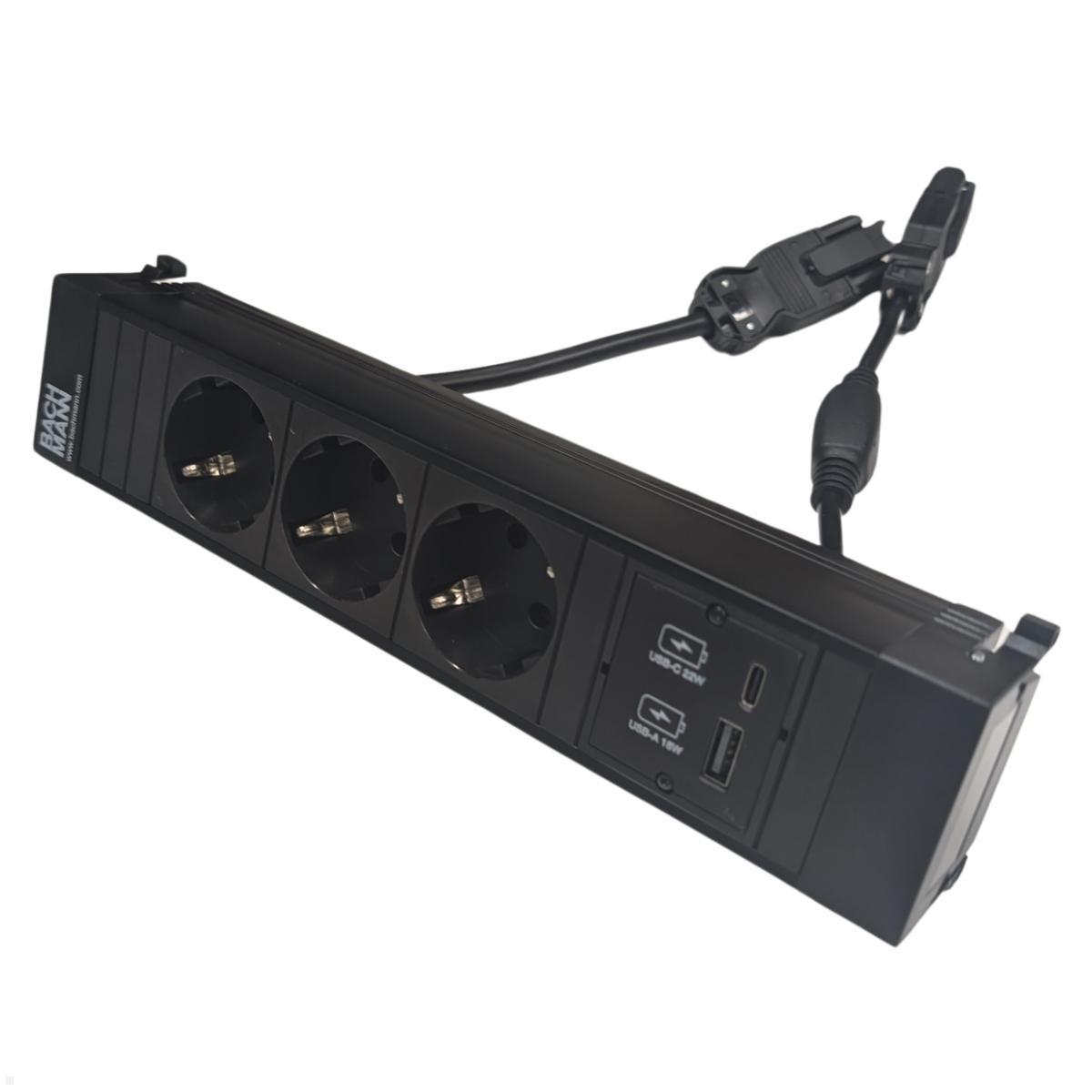 4-fach Steckdose, 1 USB-A/C Charger, Bachmann Power Frame