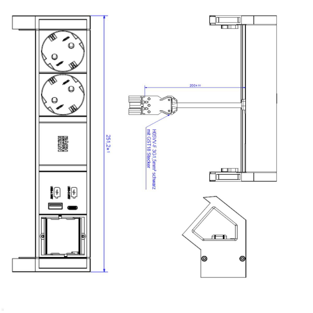 Bachmann DESK 2, 2x Steckdose, USB-C /-A, 2x CAT 7