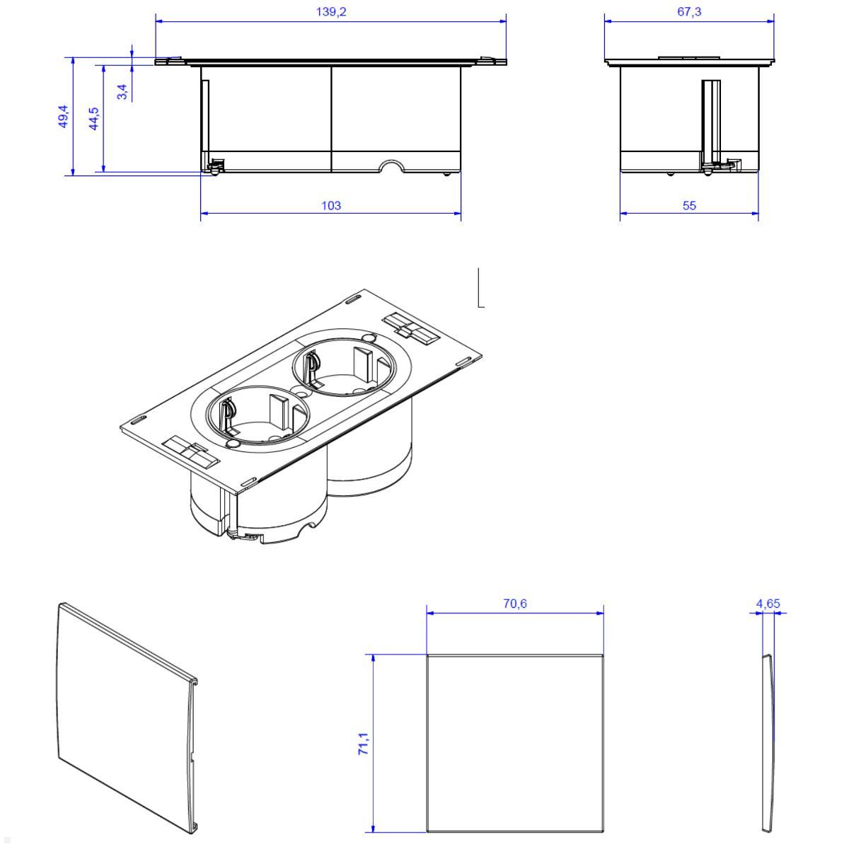 2-fach Einbausteckdose mit Deckel Edelstahl Bachmann DUE
