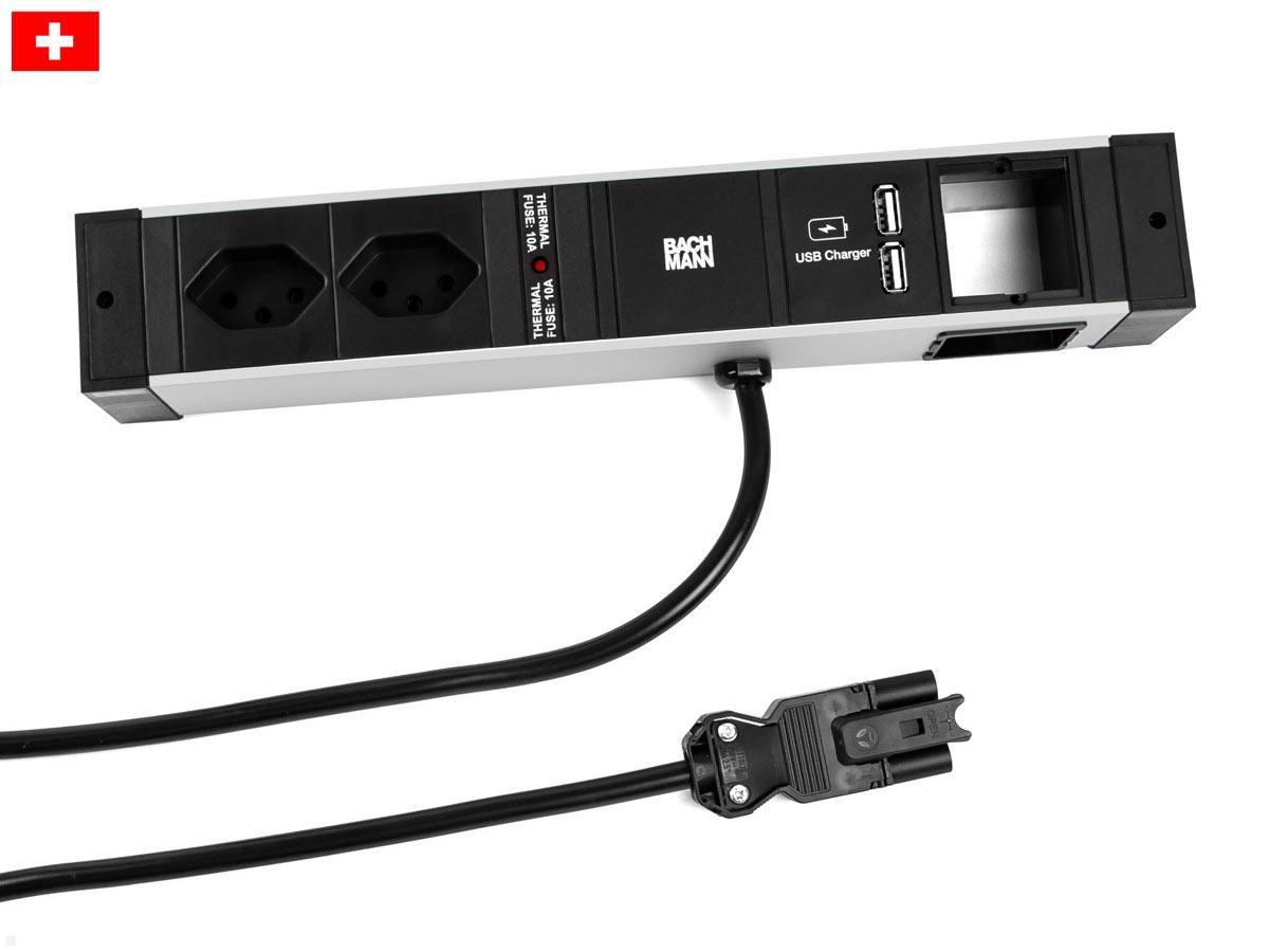 Bachmann DESK RAIL 2x Steckdose CH USB, 1x Custom 941.004