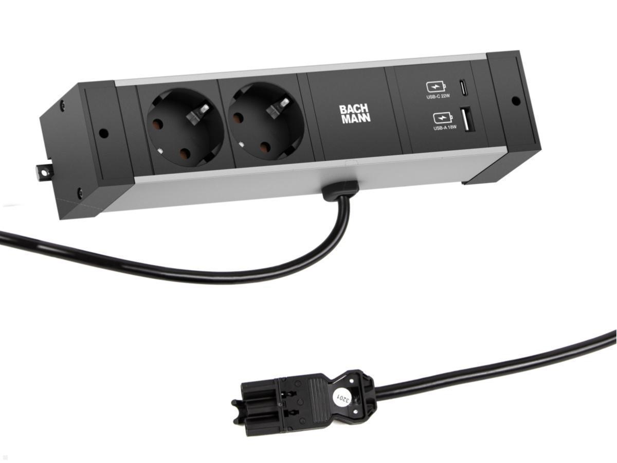 Bachmann DESK RAIL, 2x Steckdose, 1 USB-C / -A Charger